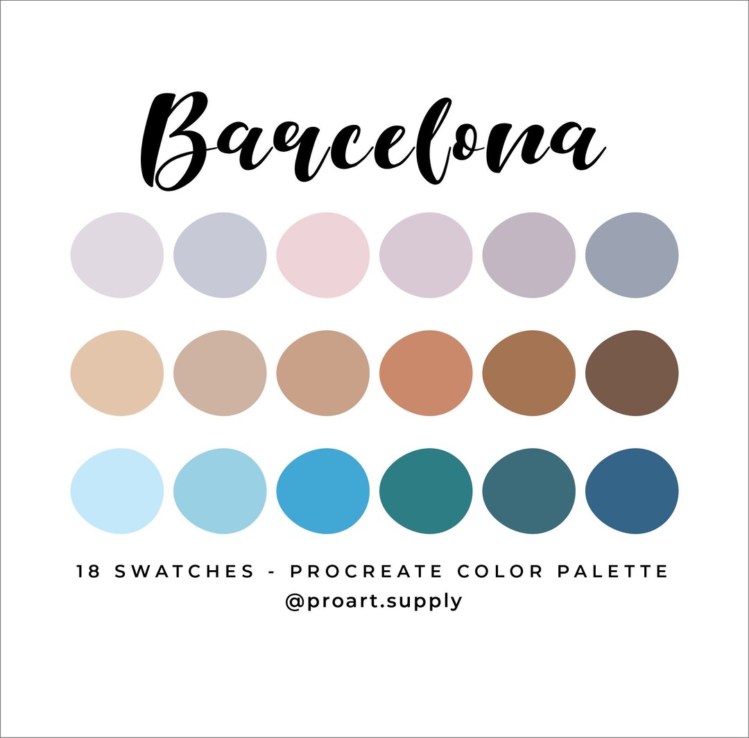 BARCELONA PROCREATE COLOR Palette Hex Codes Blue, Brown, Pink, Purple ...