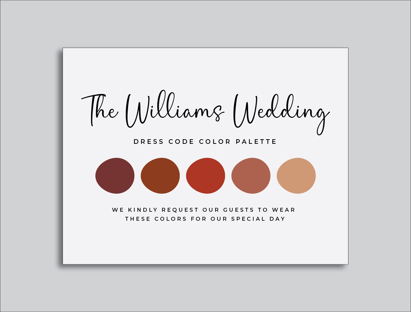 CUSTOM WEDDING COLOR Card Dress Code Attire Colors Etsy Singapore
