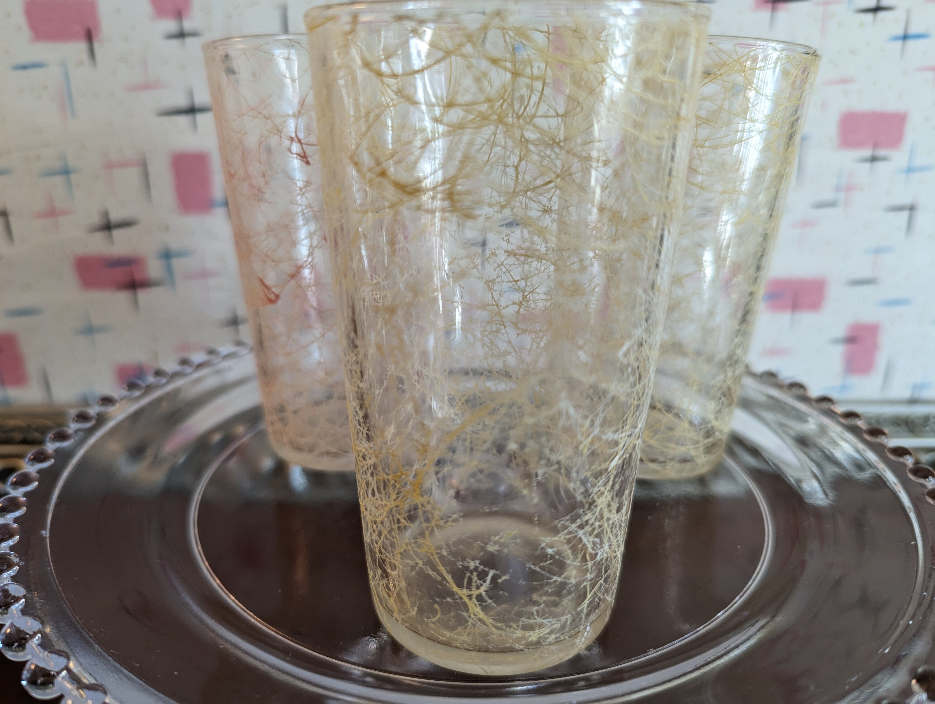Vintage MCM Spaghetti String Cocktail Glasses Set of 3 Pink - Etsy