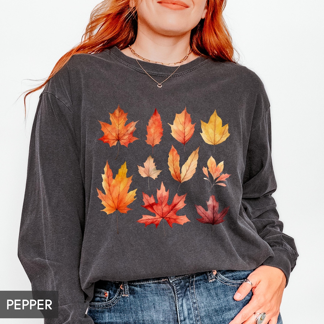 Comfort Colors® Long Sleeve Fall Leaves Shirt, Autumn Colors for Apple ...