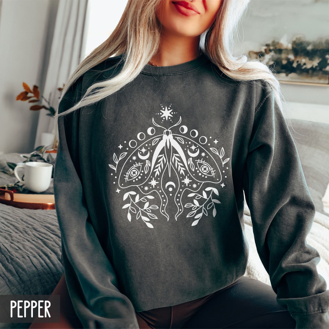 Comfort Colors® Luna Moth Moon Phase Crewneck, Celestial Sweatshirt ...