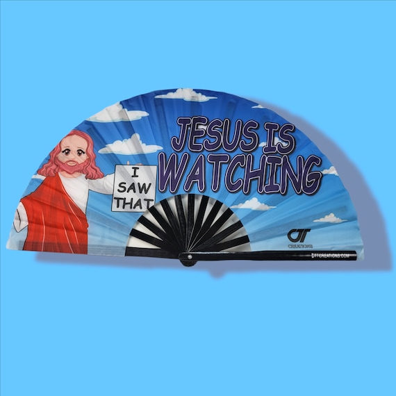 Rave Hand Fan Jesus is Watching I Saw That - Etsy