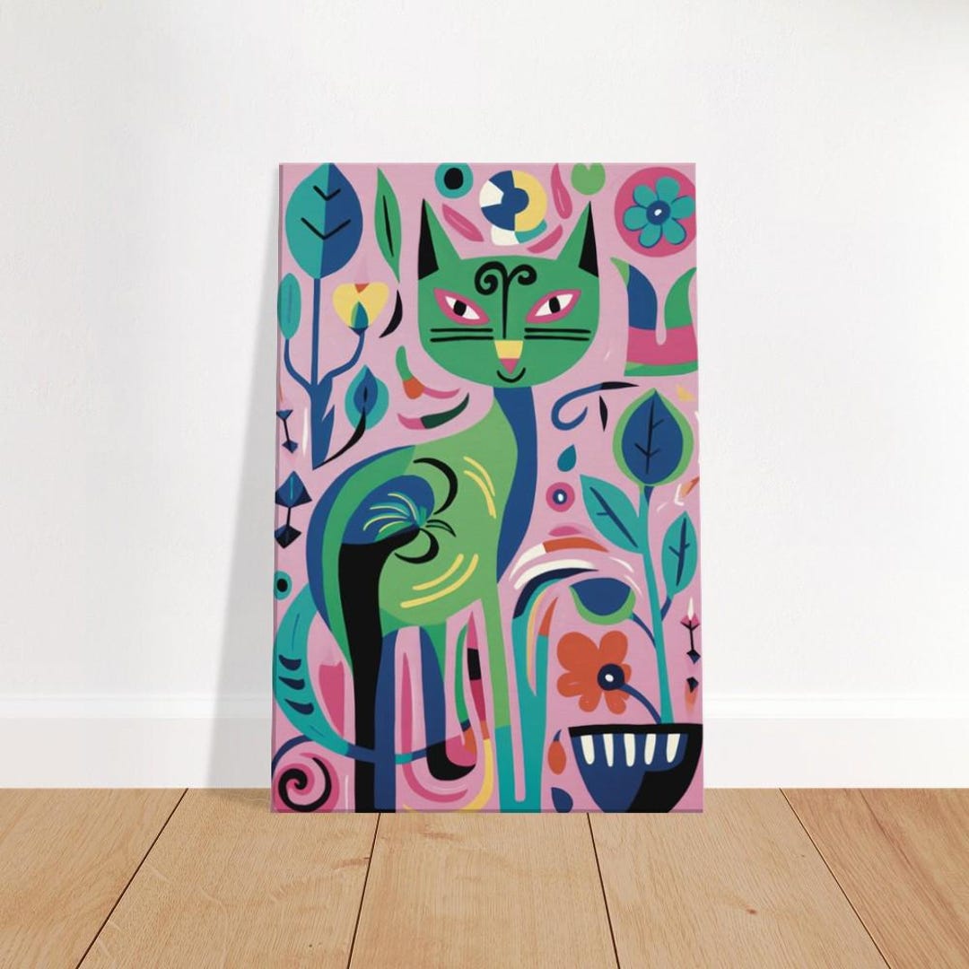 Green Cat Abstract Expressionist Art Canvas Print Surreal Cat Canvas ...