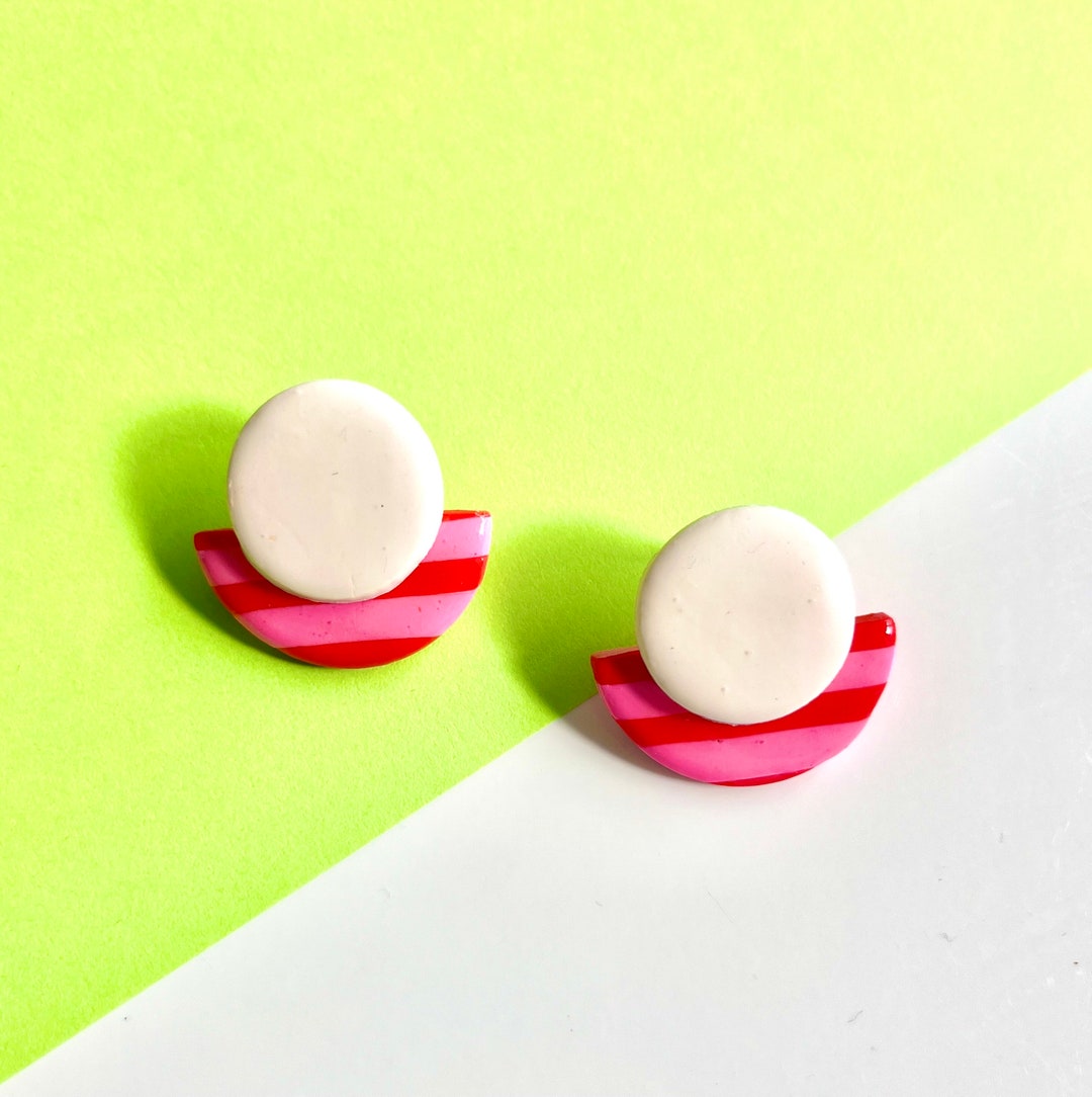 Candy Crush Stripped Ear Stud Lightweight Polymer Clay Ear Stud Vibrant ...