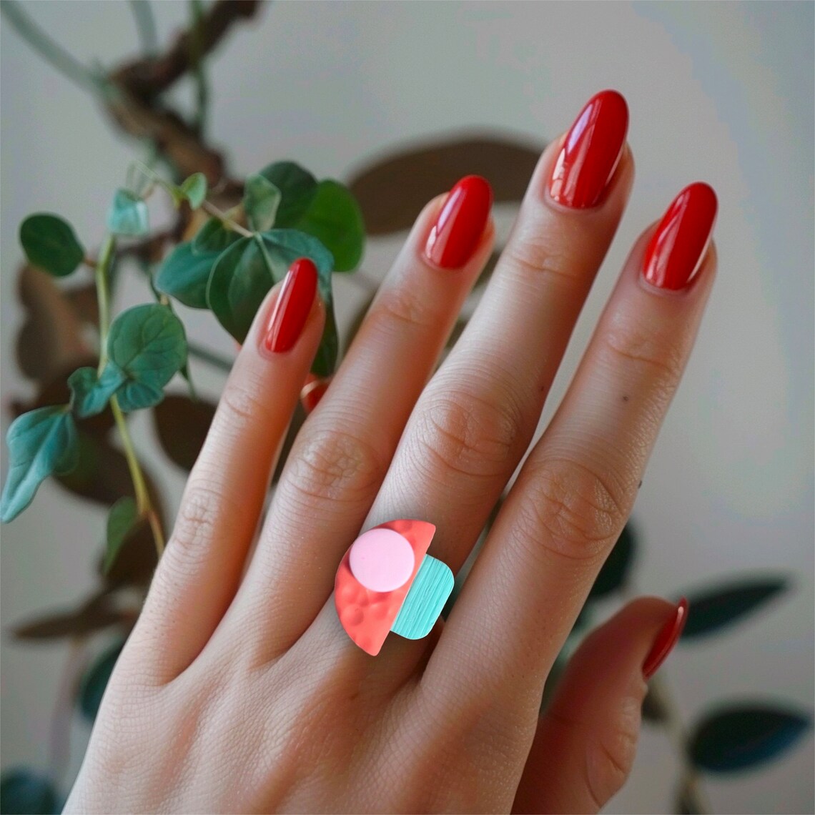 Bauhaus Layered Pastel Ring Polymer Clay Ring Lightweight Ring ...
