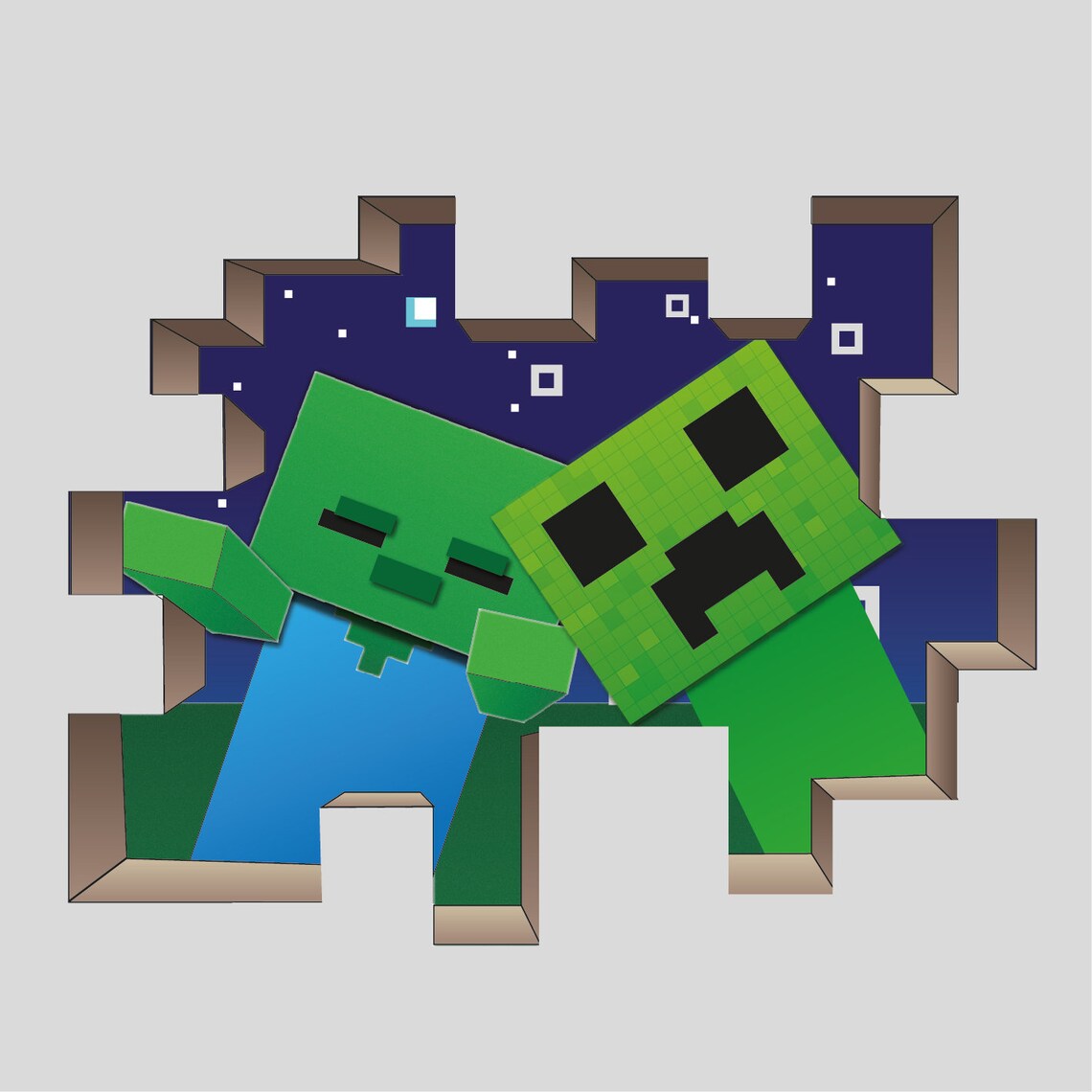 Wall Sticker Minecraft Inspired Zombie Creeper Theme 3D Hole - Etsy UK