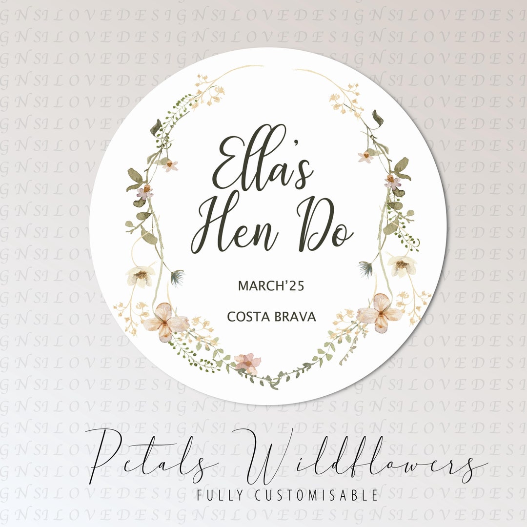 Petals HEN DO Stickers I Wildflower Floral Design Wedding and Occasions ...