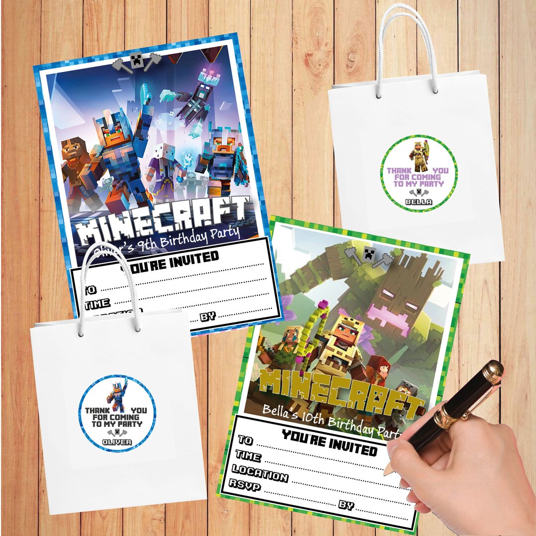 Minecraft BIRTHDAY Dungeon Set | Invitations & Stickers + Banner ...
