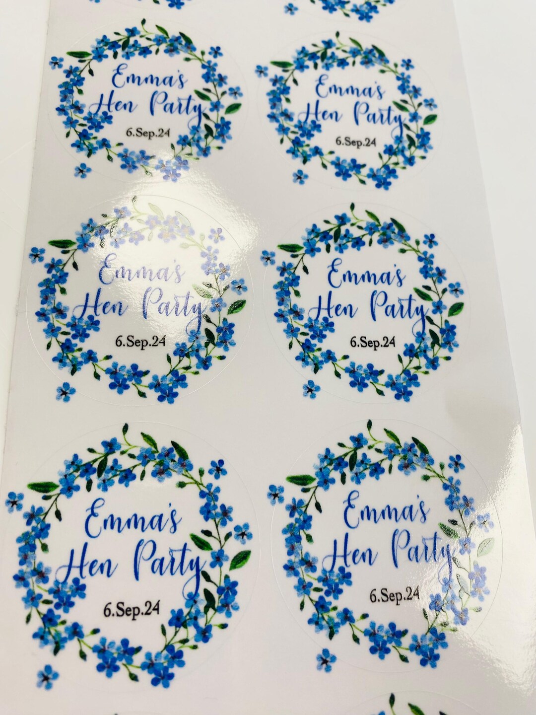 Green & Blue Forget-me-not Floral Wreath Stickers I Hen Party Birthday ...