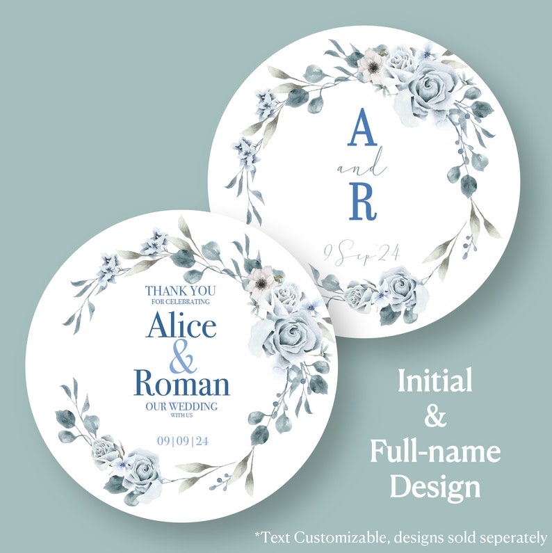 Dusty Blue Floral Stickers | Wedding and Party I Initials Anagram ...