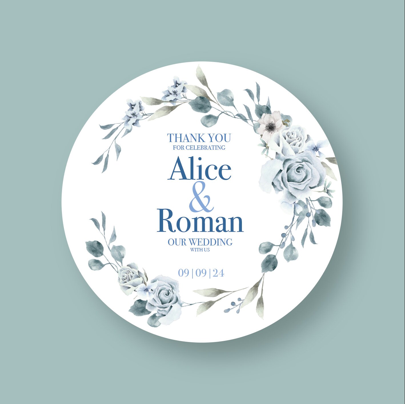 Dusty Blue Floral Stickers | Wedding and Party I Initials Anagram ...