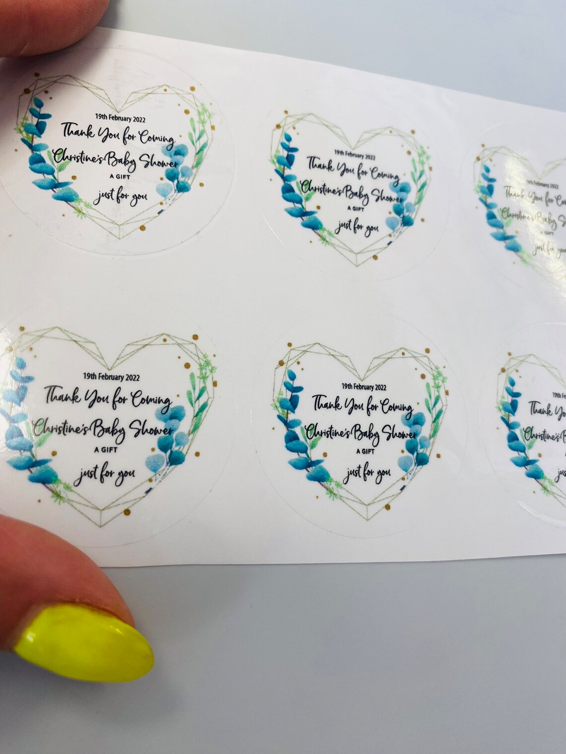 Green Love Heart Baby Shower Stickers I Personalised Text | Occasions ...