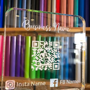 QR Code Business Sign | Acrylic Block Stand | Custom Beauty Salon ...
