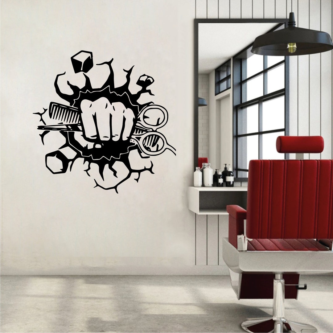Gentlemen’s Barber Wall Decal | Fist Through Smash Wall Barber Shop ...