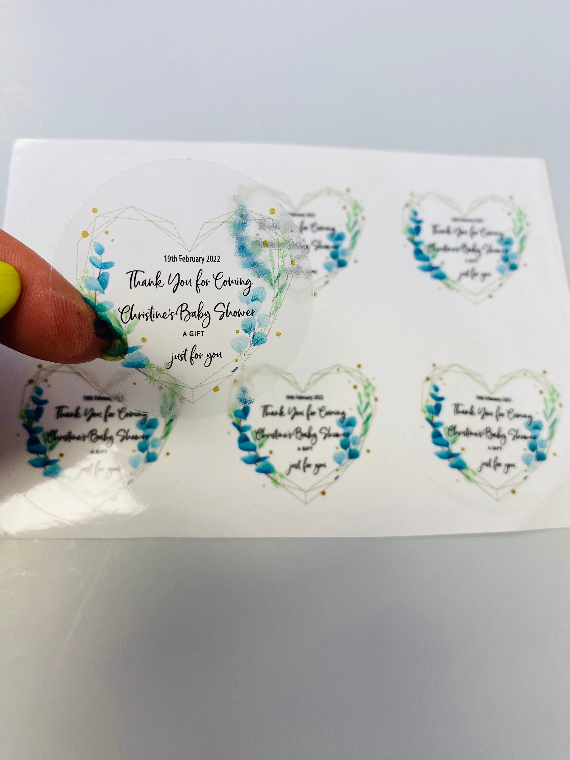 Green Love Heart Baby Shower Stickers I Personalised Text | Occasions ...