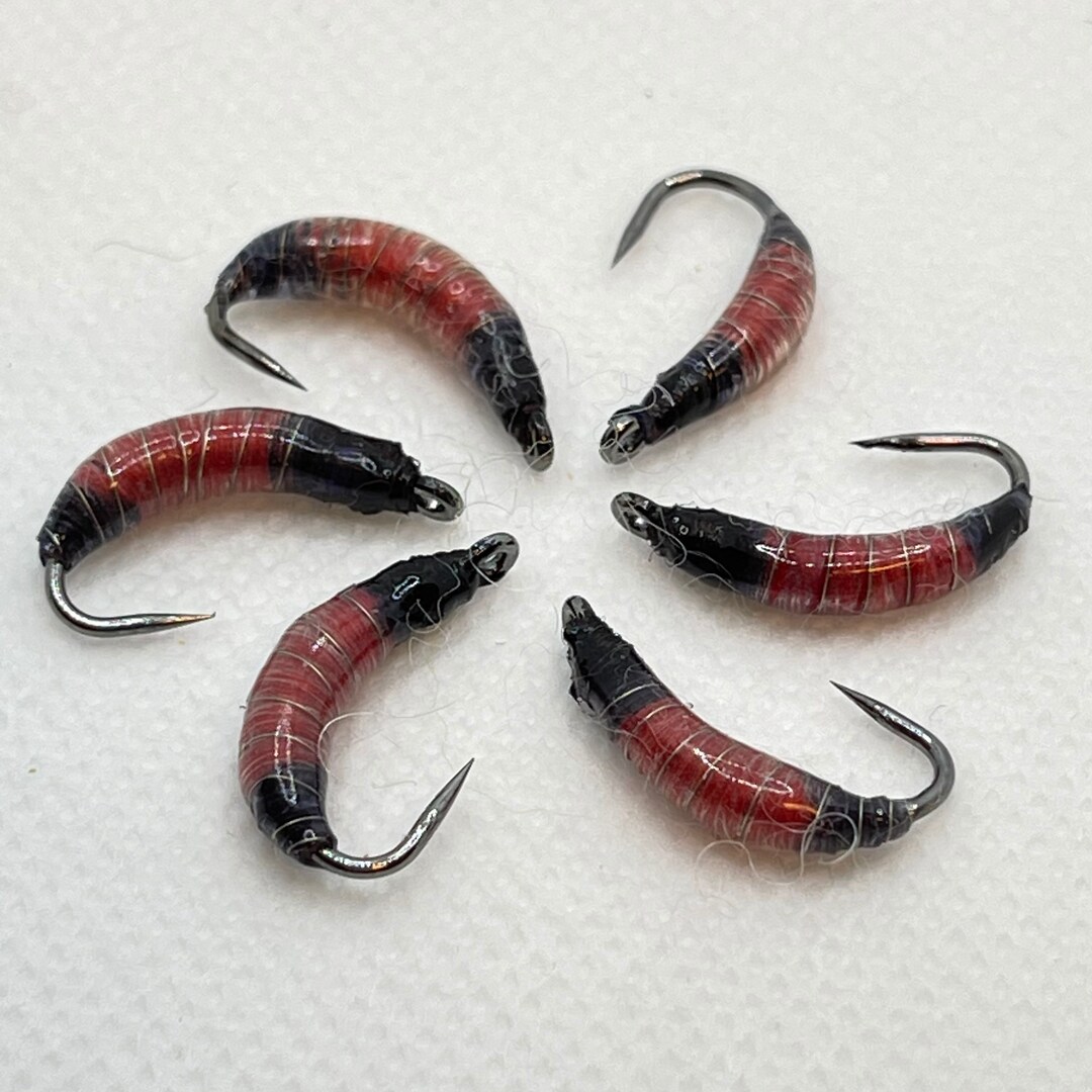 6 Worm Trout Flies Nymph Fishing Fly Hook 6 Custom Hand Made in USA - Etsy