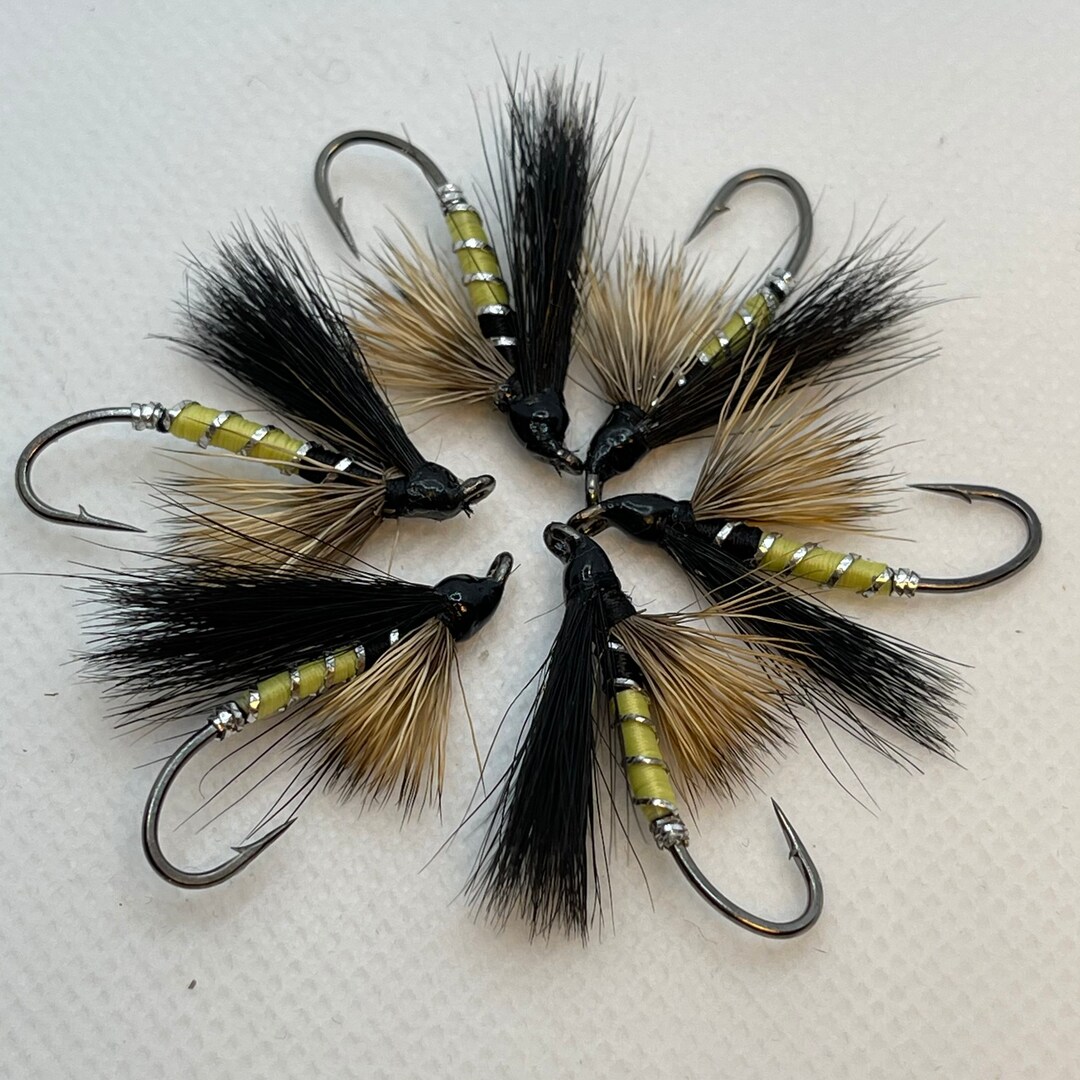 Handmade Atlantic Salmon Flies: Black & Yellow Fishing Fly Set (size 6 ...