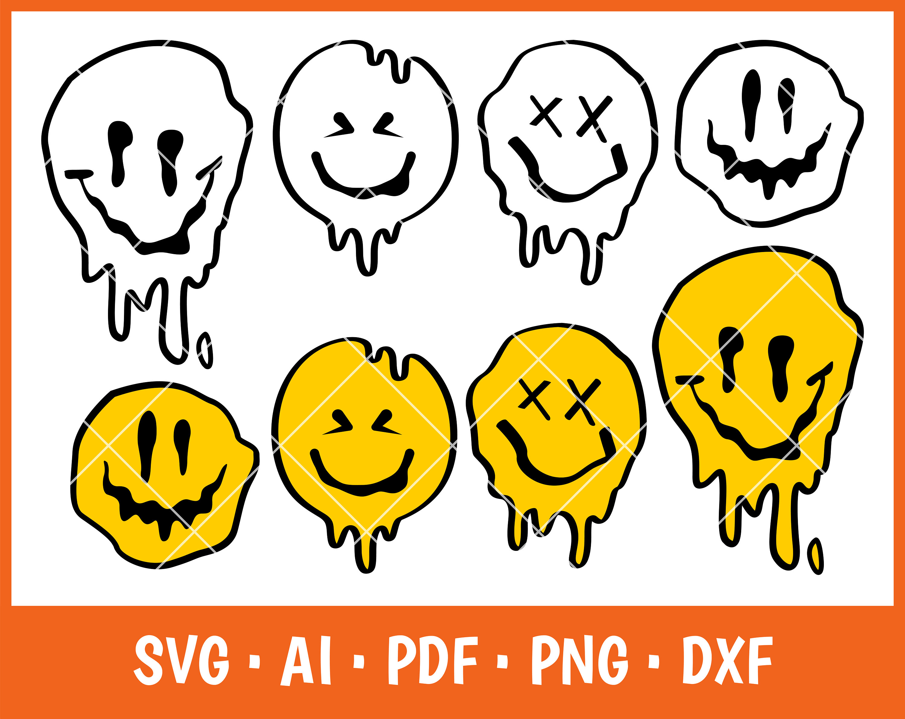 Craft Supplies & Tools Melting Smiley Face SVG Bundle Melted Smiley ...