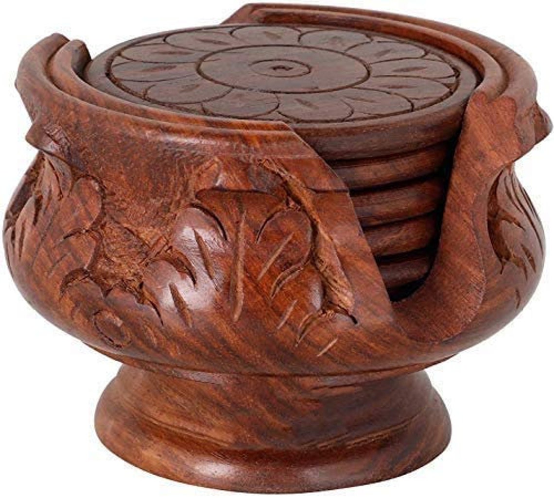 Wooden Handmade Carved Set of 6 With Lotus Design Decorative - Etsy