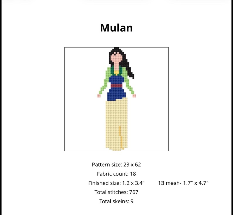 Digital PDF Needlepoint Chart- Mulan - Etsy Canada