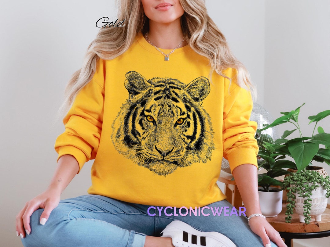 Tiger Face Sweatshirt, Wild Aesthetic, Cozy Streetwear, Animal Print ...