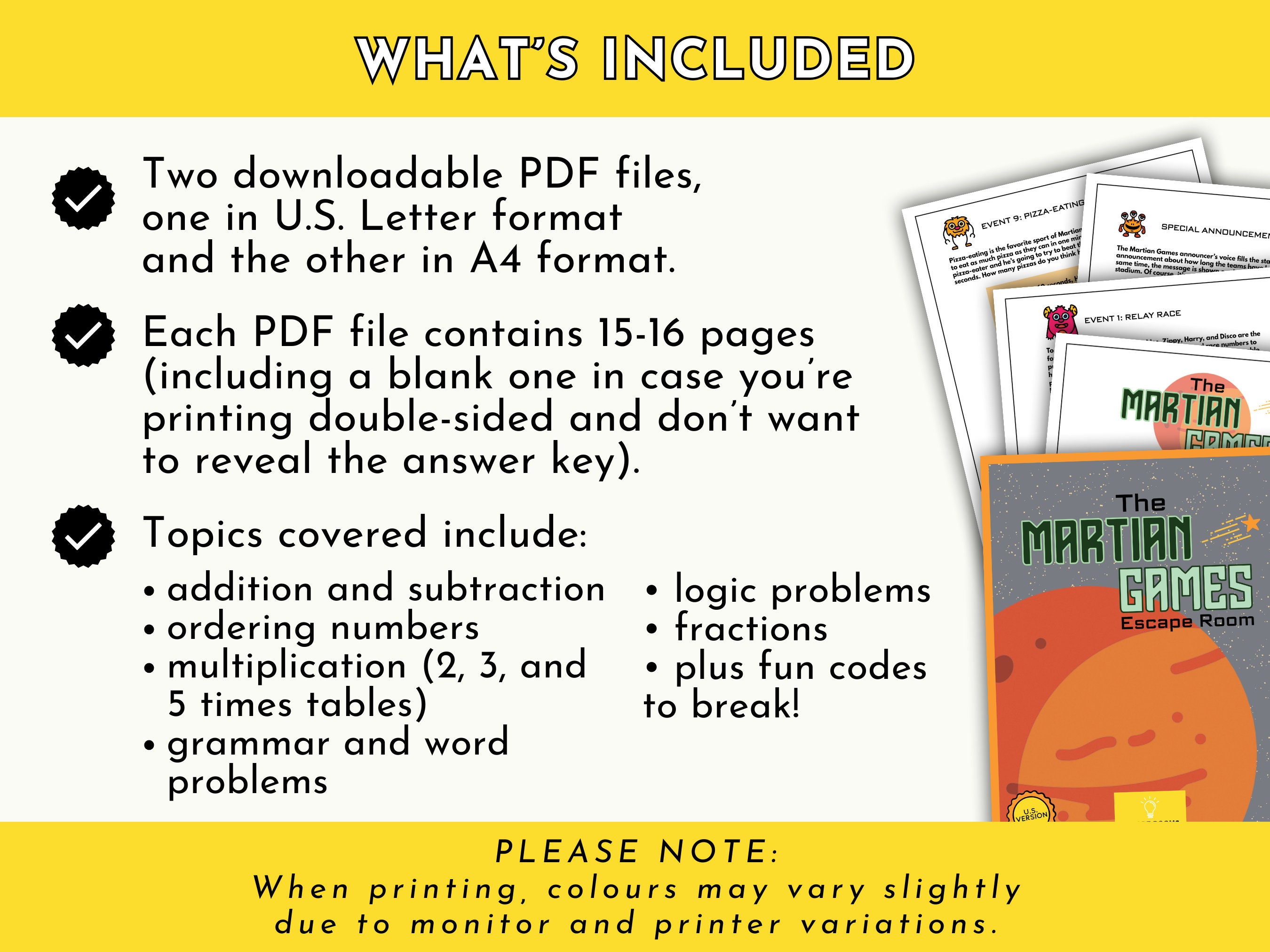 Printable Martian Theme Escape Room Fun Activity for Kids, Elementary ...