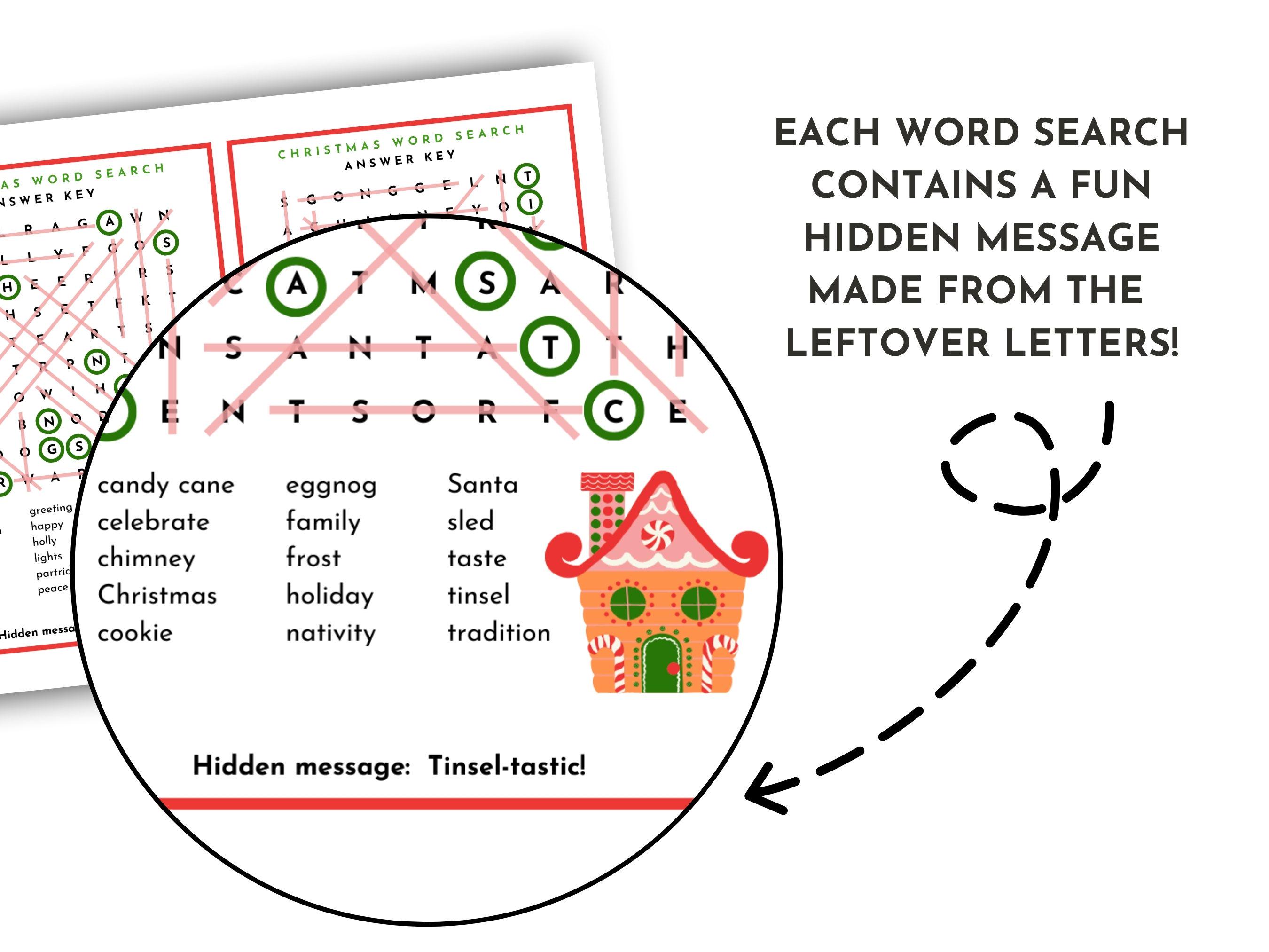 Christmas Word Search Puzzles With Fun Hidden Messages | Holiday Word ...