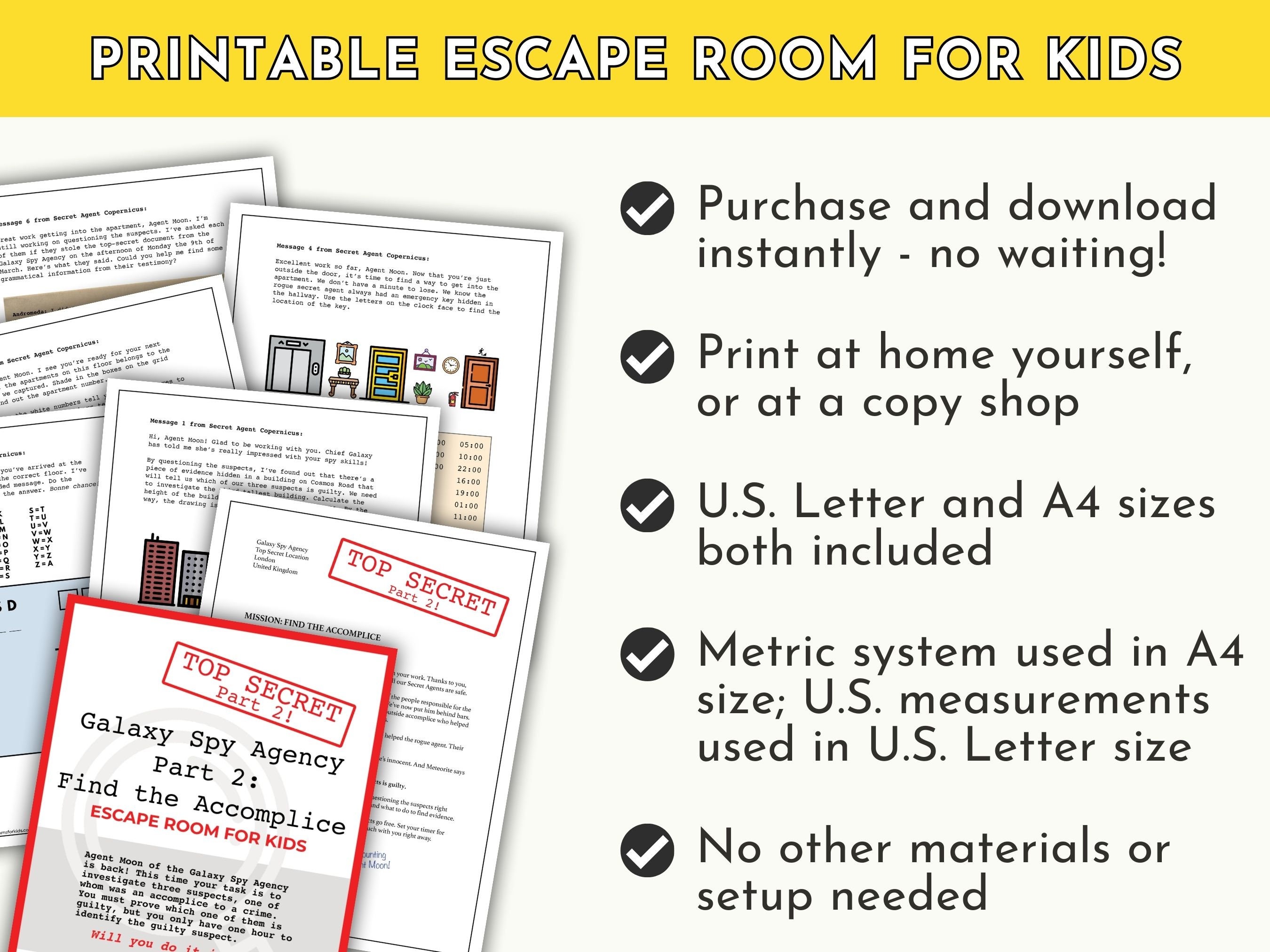 Printable Escape Room Fun Activity for Kids, Elementary Children's ...