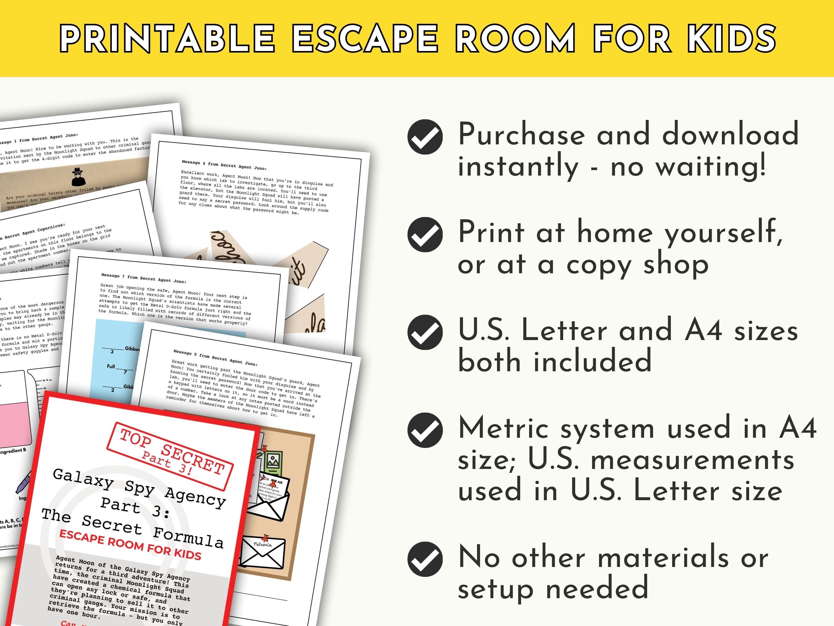 Printable Spy Theme Escape Room Fun Kids' Activity, Elementary Children ...