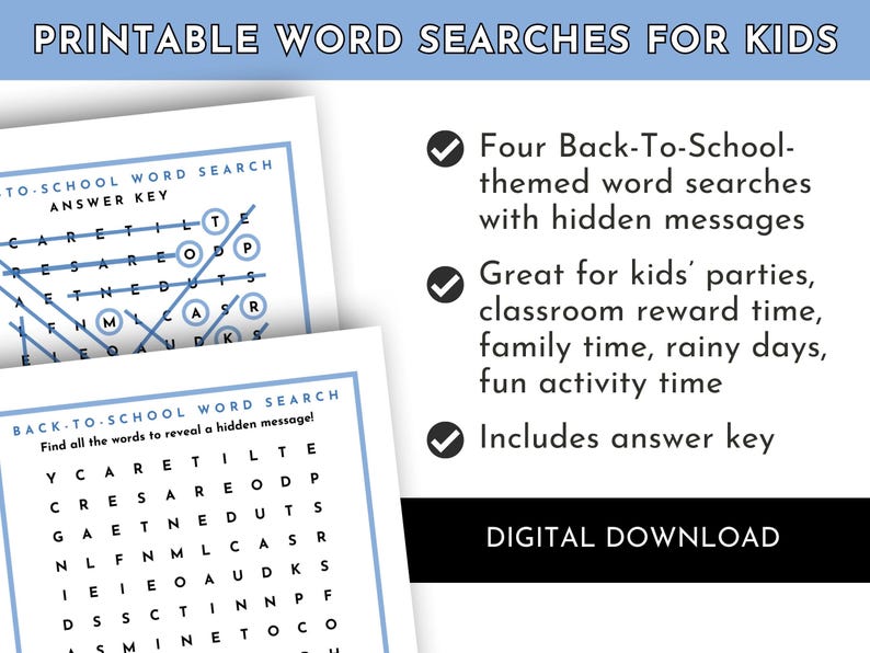 Back-to-school Word Search Puzzles With Fun Hidden Messages ...