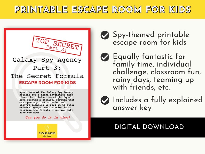 Printable Spy Theme Escape Room, Kids' Puzzle Game (PDF Pattern) - Etsy
