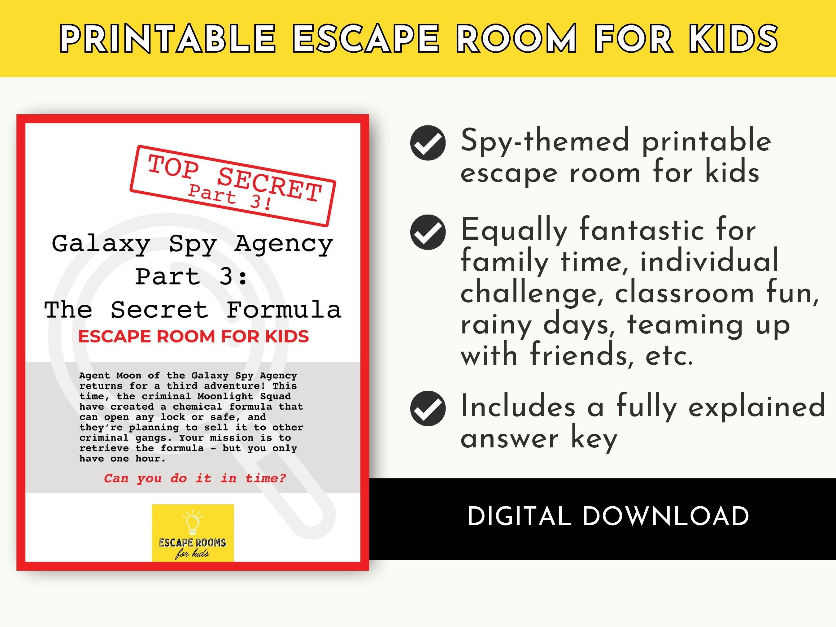 Printable Spy Theme Escape Room Fun Kids' Activity, Elementary Children ...