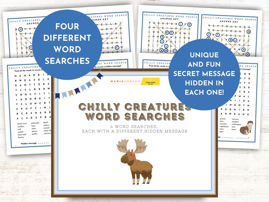 Chilly Creatures Word Search Puzzles With Fun Hidden Messages | Winter ...