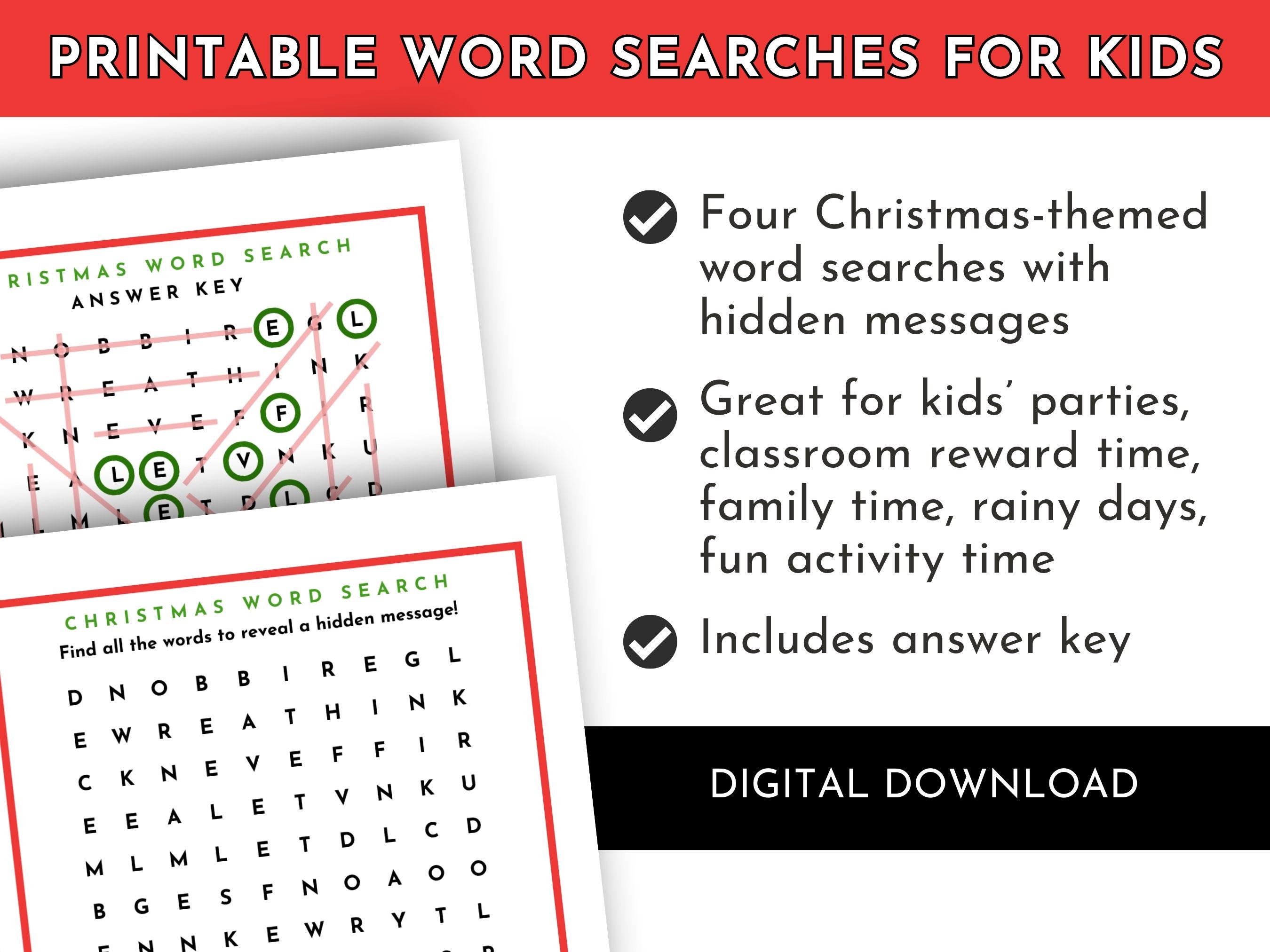 Christmas Word Search Puzzles With Fun Hidden Messages | Holiday Word ...