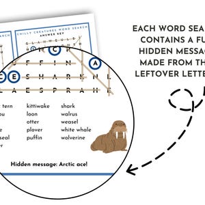 Chilly Creatures Word Search Puzzles With Fun Hidden Messages | Winter ...