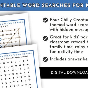 Chilly Creatures Word Search Puzzles With Fun Hidden Messages | Winter ...