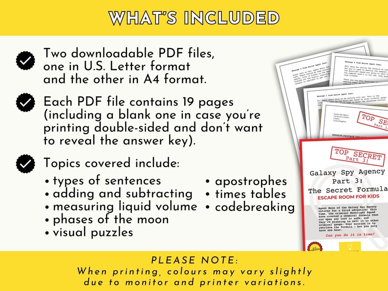 Printable Spy Theme Escape Room Fun Kids' Activity, Elementary Children ...