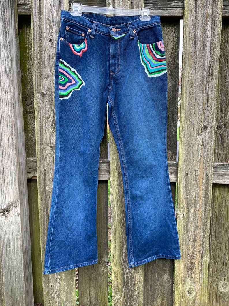 Geode Print Painted Jeans-custom Jeans-colorful Jeans-women's Denim ...