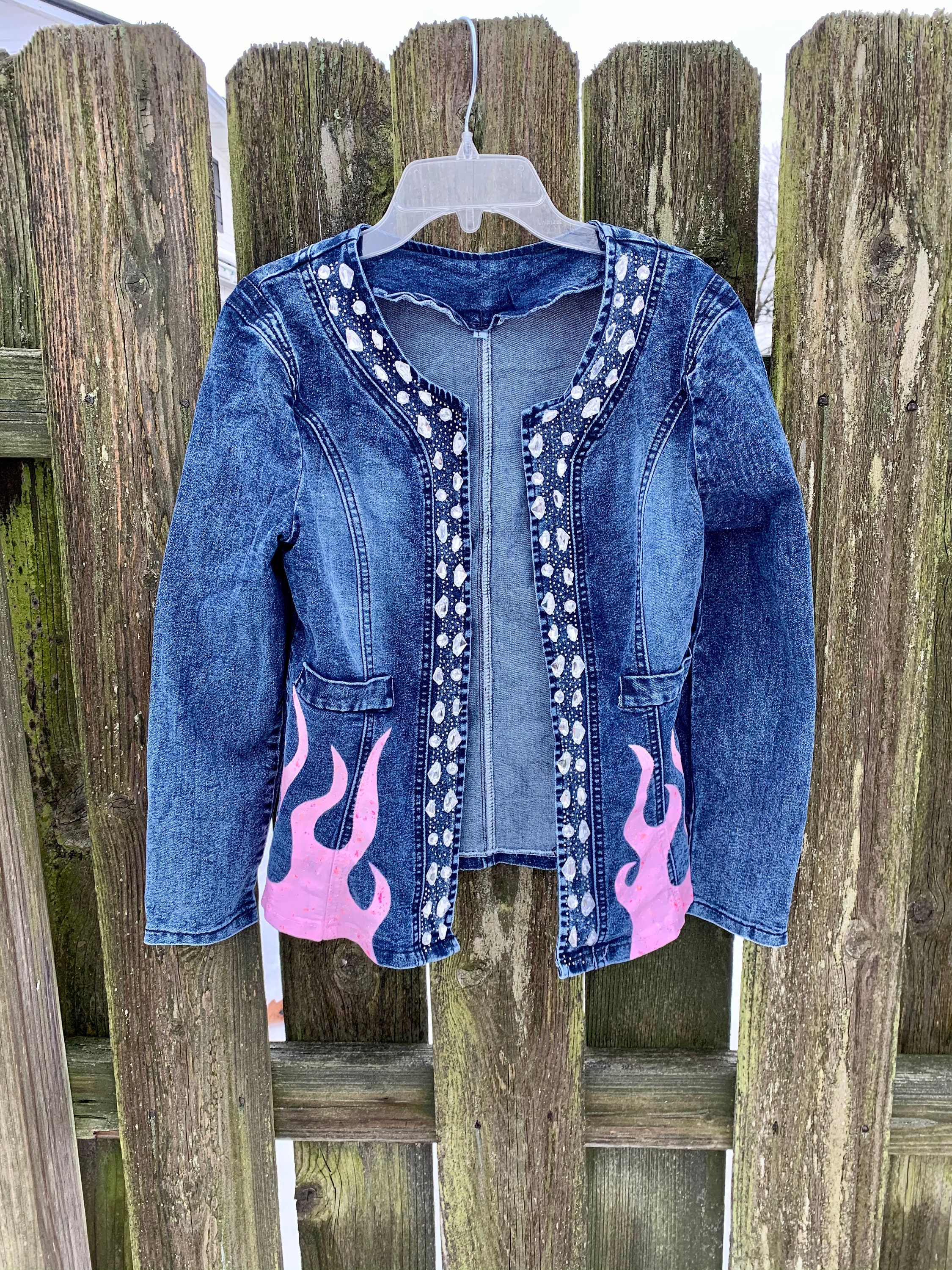 Flame Painted Jean Jacket-custom Painted Denim-women's Jean Jacket ...