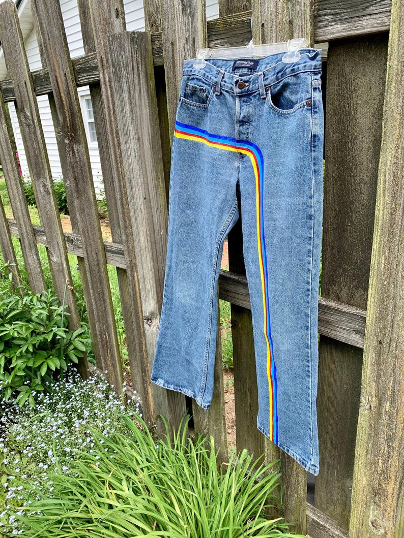 Trendy Painted Jeans-painted Mom Jeans-colorful Denim-rainbow Print ...