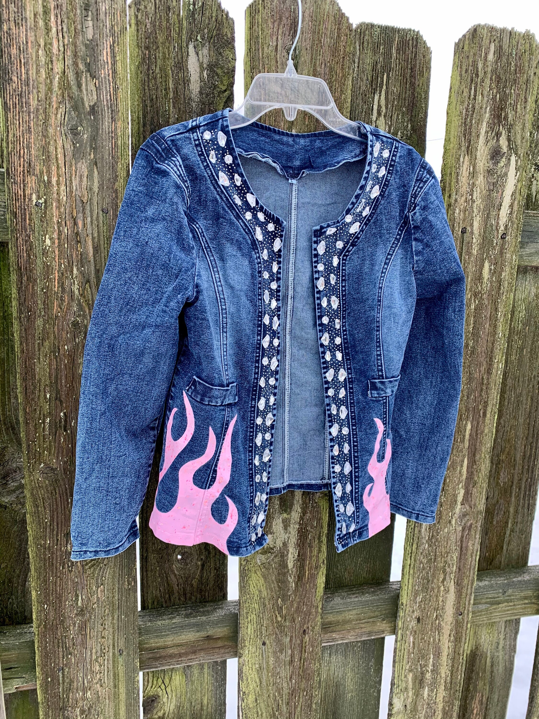 Flame Painted Jean Jacket-custom Painted Denim-women's Jean Jacket ...