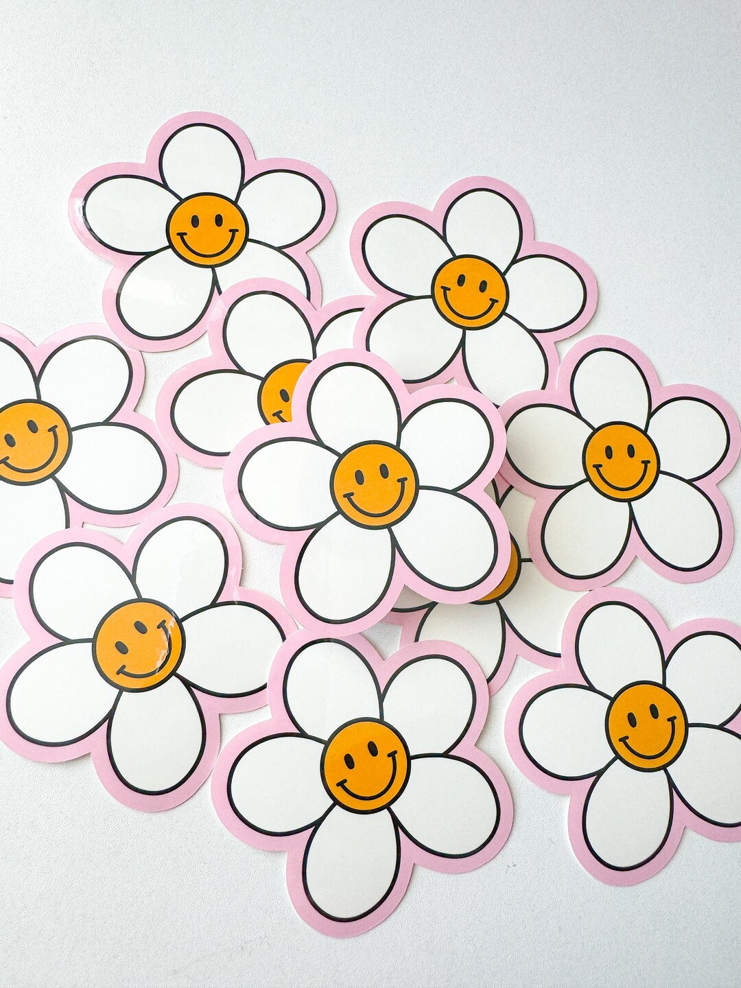 Pink Happy Daisy Sticker / Cute Positive Decals / Hand Drawn and Glossy ...