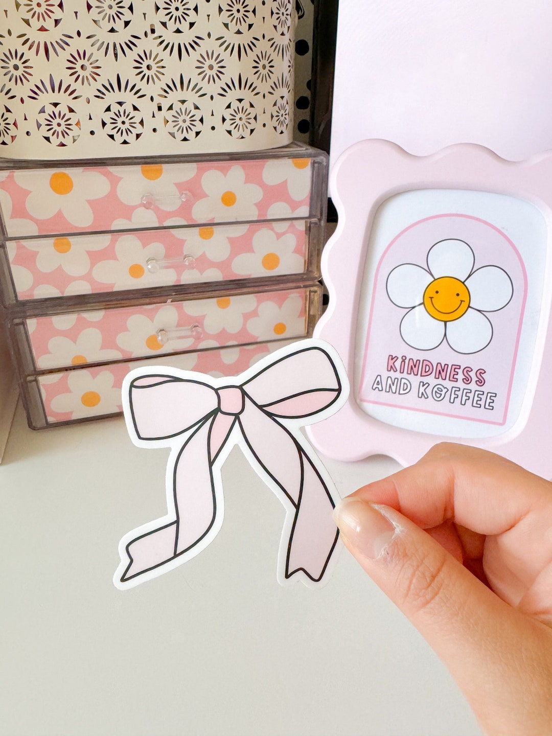 Long Pink Coquette Bow / Coquette Aesthetic Stickers / Hand Drawn and ...