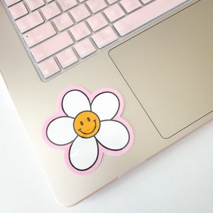 Pink Happy Daisy Sticker / Cute Positive Decals / Hand Drawn and Glossy ...