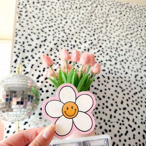 Pink Happy Daisy Sticker / Cute Positive Decals / Hand Drawn and Glossy ...