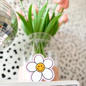 Pink Happy Daisy Sticker / Cute Positive Decals / Hand Drawn and Glossy ...