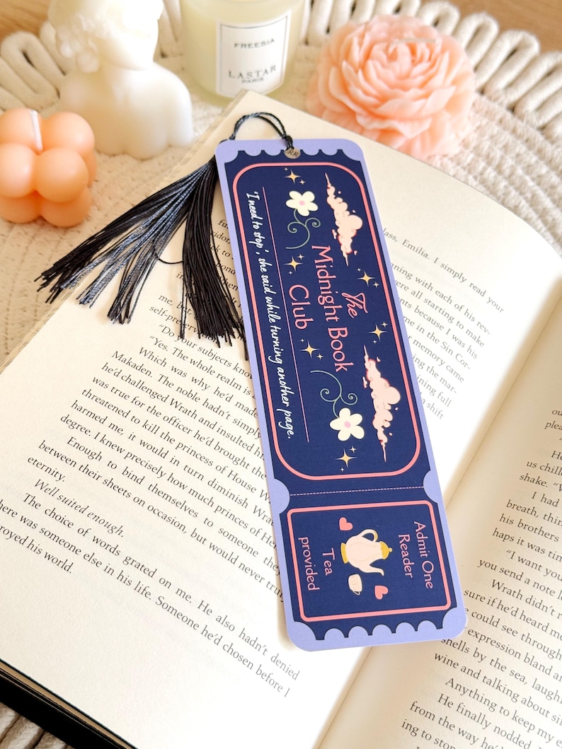 Midnight Book Club Bookmark With Tassel, Ticket Bookmark, Book ...