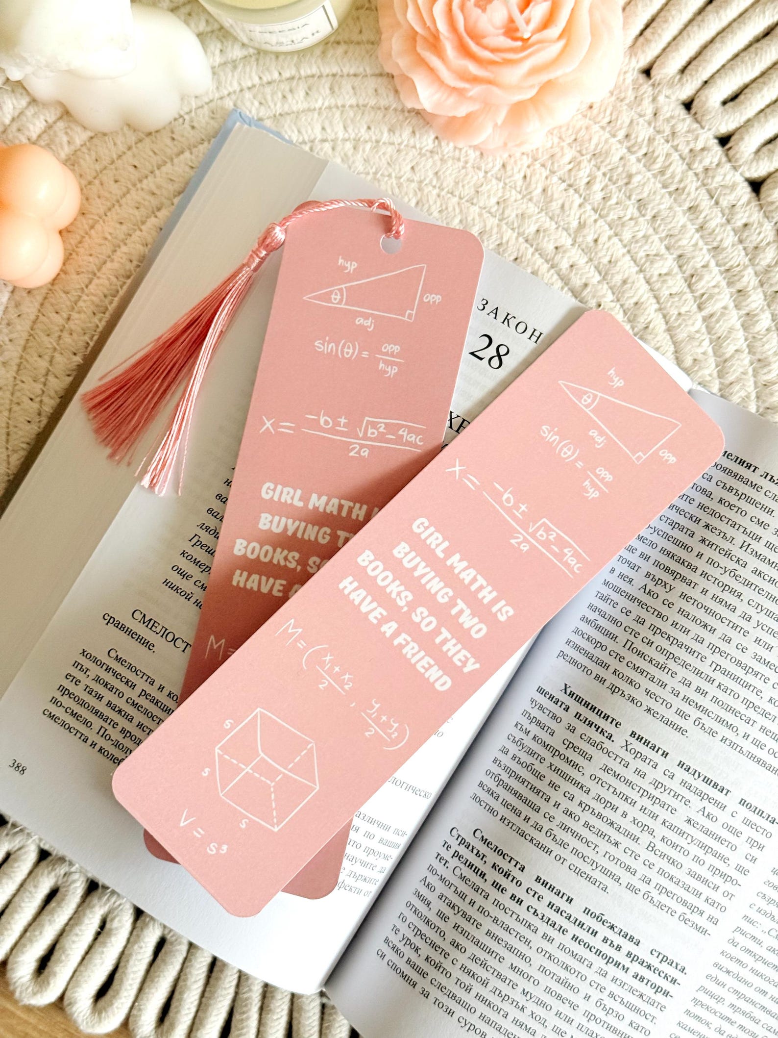 Girl Math Bookmark With Tassel, Cute Pink Bookmark, Book Accessories ...