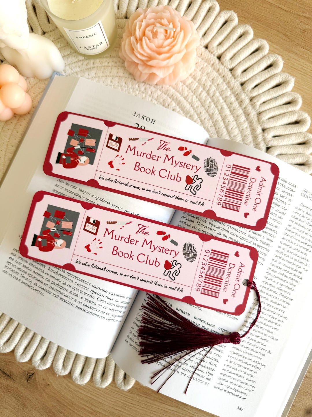 Murder Mystery Book Club Bookmark With Tassel, Admit One Ticket Crime ...