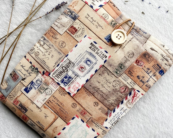 Postcard Book Sleeve, Padded Book Cover, Beige Book Jacket, Fabric Book ...